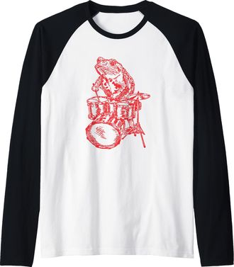 Seembo Frosch spielt Schlagzeug Schlagzeuger Lustig Reptil Rock Musiker Raglan