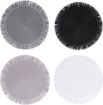 Villa D'Este Home Tivoli Stones Tischset, rund, mit Fransen, 38 cm, 4 St&uuml;ck