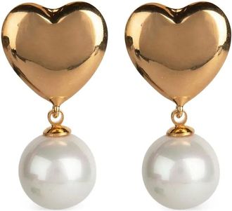 Bounkit Perlen-Hängeohrringe mit Herzform - Gold