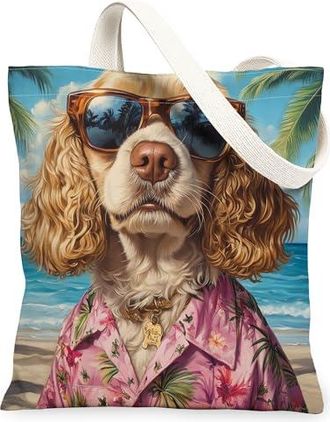 Generic Sac fourre-tout en toile pour le shopping 33 x 38,1 cm, sac fourre-tout r&eacute;utilisable avec motif de palmier de plage hawa&iuml;en pour femme, peinture danim