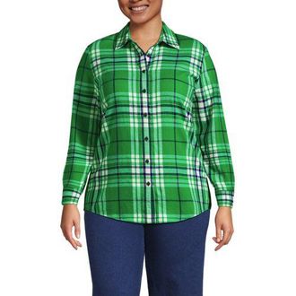 Lands End Boyfriend-Bluse aus Flanell, Damen, Gr&ouml;&szlig;e:56-58 plus, Gr&uuml;n, Baumwolle, by Lands End
