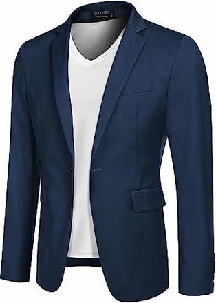 Coofandy Blazer pour Homme - Veste Sportive - Coupe régulière - Costume de Loisirs décontracté Classique à 1 Bouton - Bleu uni - XXL