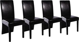 Les Tendances Chaise simili cuir noir et pieds bois noir Conor - Lot de 4