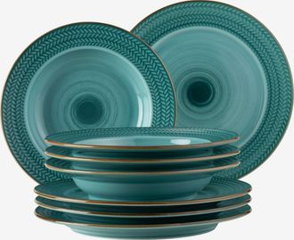 Mäser Serie Prospero, Premium Tafelservice für 4 Personen in Gastronomie-Qualität, 8-teiliges modernes Teller Set in einzigartigem Vintage Stil, Blau, Durab