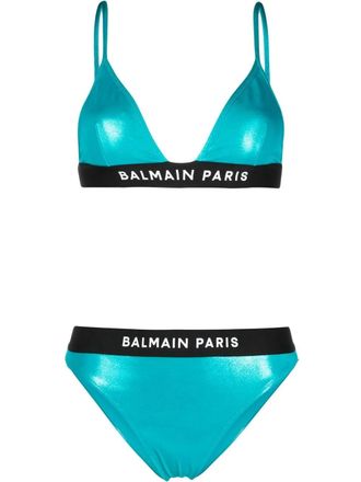Balmain One-Shoulder-Bikini - Blau