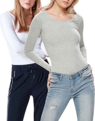 Only Langarmshirt Basic Shirt im 2er-Set in Unifarben