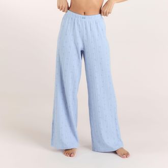 Lounge Pointelle Pyjamahosen - Florales Blau - XXL