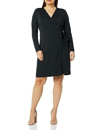 Amazon Essentials Robe Portefeuille Modèle Signature À Manches Longues Femme, Noir, XL