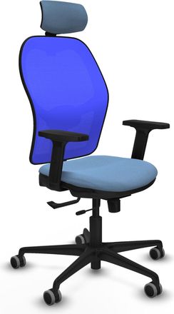 Piqueras y Crespo Ergonomischer Computerstuhl mit 2D-Armen, h&ouml;henverstellbare Lendenwirbelst&uuml;tze und Kopfteil, h&ouml;henverstellbar und neigbar, Blau/Himmelblau