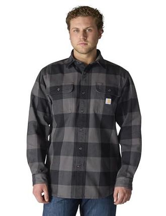 Carhartt Work in Progress Chemise ample &agrave; carreaux en flanelle &agrave; manches longues pour homme, gravier, XX-Large