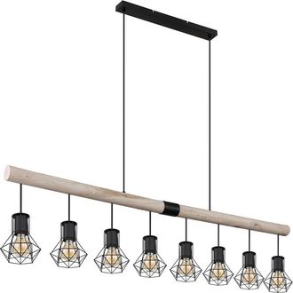 Globo Lighting Hängeleuchte Holzbalken Pendelleuchte Käfigschirme schwarz Esszimmerleuchte Holz, Metall, 8x E27 Fassung, LxBxH 140x13,3x120 cm