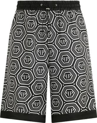 Philipp Plein Homme, Shorts, Noir, Taille: XL Silk Drawstring Shorts Monogram 70s
