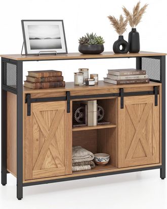 Costway Costway Credenza Da Cucina Con Ante Scorrevoli, 100 X 33 X 80 Cm (naturale)