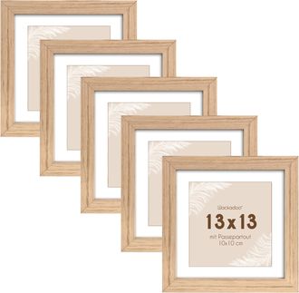 Wackadoo 5er Set Bilderrahmen, FSC Holzrahmen Fotogalerie Glasscheibe Fotorahmen mit Glasscheibe Collage 10x10 cm (10 x 10, Ahorn)