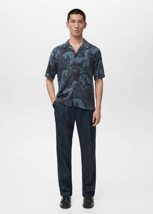 Mango Chemise fluide imprim&eacute;e col bowling bleu indigo - Homme - XS - MANGO MAN