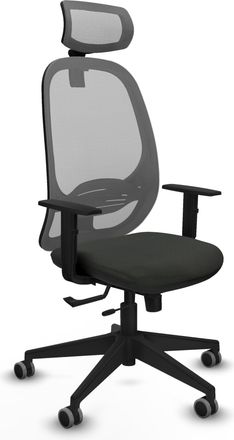 Piqueras y Crespo Schwarzer Schreibtischstuhl mit 1D-Armlehnen, h&ouml;henverstellbarer Lendenwirbelst&uuml;tze und h&ouml;henverstellbarem Kopfteil und Neigungsverstellung, ausgestat