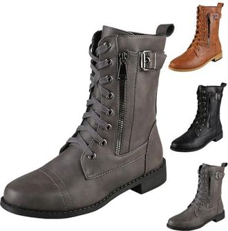 Generic Bottes mi-hautes &agrave; lacets pour femme - En cuir - Avec fermeture &eacute;clair lat&eacute;rale - Antid&eacute;rapantes - Uni - D&eacute;contract&eacute;, Vgrey, 37.5 EU