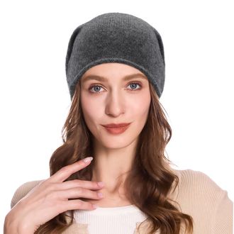 ZLYC Damen-Beanie-M&uuml;tze aus Kaschmir-Mischgewebe, nahtlos, gestrickt, Winterm&uuml;tze, Dunkelgrau, Einheitsgr&ouml;&szlig;e