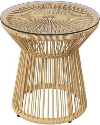 OUTSUNNY Table basse dappoint de jardin style cosy &Oslash; 40 cm plateau verre r&eacute;sine filaire beige