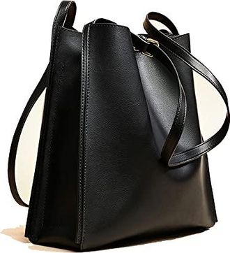 Generic Grand sac &agrave; main en cuir v&eacute;ritable pour femme, sac &agrave; main tendance pour femme, grand sac &agrave; bandouli&egrave;re, Noir, large