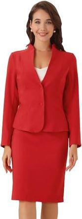 Allegra K Ensemble daffaires 2 pièces pour femme, costume de fête des mères, blazer sans col et jupe crayon formelle, Rouge, L