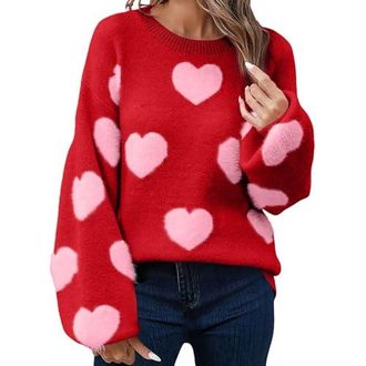Generic Pull &agrave; col rond pour femme - Pull en tricot surdimensionn&eacute; - Automne - Hiver - T-shirts - Haut pour fille - Pull de Saint-Valentin - Pull pour femme -
