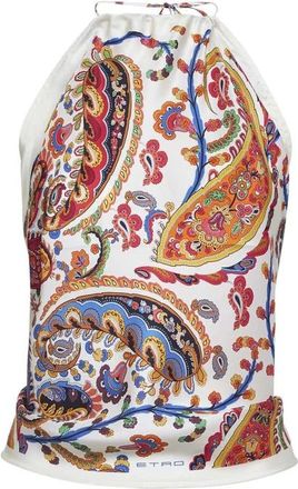 Etro Femme, Tops, Multicolore, Taille: ONE Size Top en soie avec col halter et motif cachemire floral