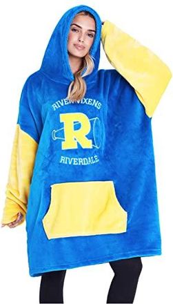Riverdale Sweat à Capuche Femme Pull Plaid Oversize en Polaire - River Vixens (Bleu) - Taille Unique