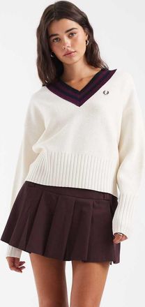 Fred Perry pull en maille col V contrast&eacute; &eacute;cru-Blanc