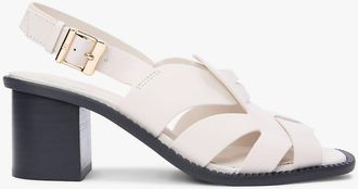 Tommy Hilfiger Leder-Sandalen in Beige mit Blockabsatz und Wappen-Neutral