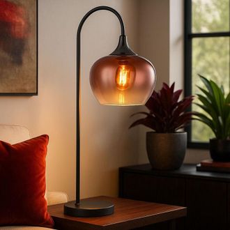 Globo Lighting Tischleuchte Tischlampe Glas klar Wohnzimmerleuchte Beistellleuchte kupferfarben, Metall, E27 Fassung, LxBxH 27,5x16x54 cm