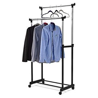 Costway GIANTEX Portant &agrave; V&ecirc;tements &agrave; Roulettes, Double Penderie &agrave; V&ecirc;tements Mobile R&eacute;glable en Hauteur, Porte-Manteau en Acier pour Chambre &agrave; Coucher, Salle 