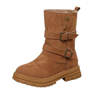 Generic Bottes mi-mollet pour femme - Doublure en polaire - Confortables - &Eacute;l&eacute;gantes - Style r&eacute;tro - Boucle &agrave; bout rond - Talon bas et &eacute;pais - Bottes dhiver c