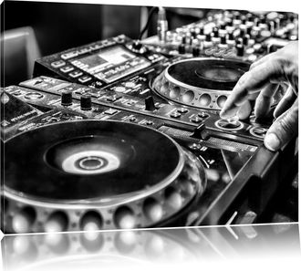 Pixxprint Modern beleuchteter DJ Pult, Gr&ouml;&szlig;e: 100x70cm, Leinwandbild, fertig gespannt, Wandbild, Dekoration, Kunstdruck, kein Poster
