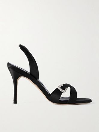 Manolo Blahnik Sandales &Agrave; Brides Arri&egrave;re En Satin &Agrave; Cristaux Ramisli 90 - Noir