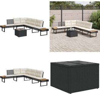 vidaXL 2-tlg. Garten-Sofagarnitur mit Kissen Schwarz Poly Rattan Glas - Vidaxl