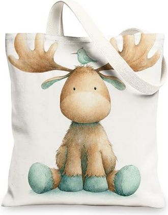 Generic Sacs en toile avec motif danimaux mignons délan et doiseau, réutilisables, amusants, légers, lavables, coloris assortis, 13x15 Inch