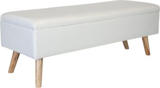 Relaxdays Sitzbank Leinen, Stauraum, HxBxT: 40 x 110 x 40 cm, Holzfüße, gepolsterte Truhenbank Schlafzimmer, Flur, weiß