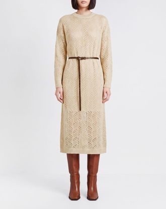 Brunello Cucinelli Robe midi en tricot de laine avec broderie de sequins