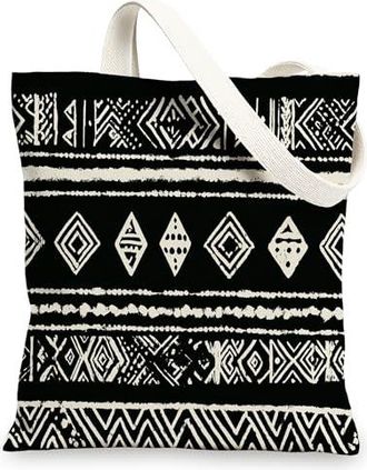 Generic Sacs fourre-tout en toile géométrique, sacs à provisions réutilisables élégants noirs et blancs, légers et lavables en toile B, noir, 13x15 Inch