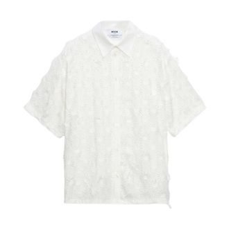 Msgm Msgm, Homme, Chemises, Blanc, Taille: XL Chemise blanche &agrave; manches courtes brod&eacute;e