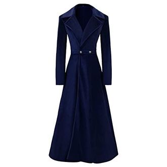 Generic Veste Vintage Femme Long- Manteau Medievale Col Revers-Blouson Gothique Femme Grande Taille Slim Casual Steampunk Retro Cour Renaissance Victorienne C