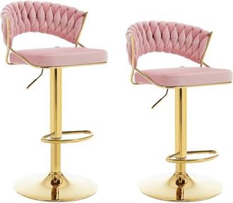 Woltu Lot de 2 Tabouret de Bar avec Dossier Tiss&eacute; et Repose-Pieds, Tabouret Pivotant, Hauteur R&eacute;glable, Base &Eacute;vas&eacute;e en M&eacute;tal + Si&egrave;ge en Velours, Rose, BH427