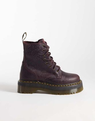 Dr. Martens Dr. Martens - Jadon - Stiefel in Kirschrot mit Blumenpr&auml;gung und 8 &Ouml;sen