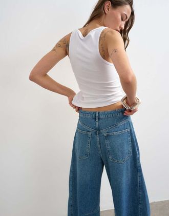 Topshop Jean barrel court &agrave; taille mi-haute - Bleu intense