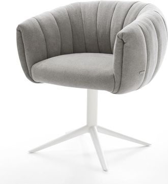 DELIFE Drehstuhl Jada-Flex Strukturstoff Soft Grau Fu&szlig;kreuz Wei&szlig; 360&deg; drehbar Wippfunktion Taschenfederkern, Esszimmerst&uuml;hle