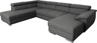 Modoform home24 Wohnlandschaft Swaine Schwarz/Anthrazit Webstoff 337 x 78 x 232cm Longchair davorstehend rechts mit Schlaffunktion Modern