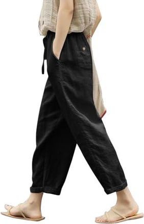 Generic Pantalon en Lin Femme &Eacute;t&eacute; L&eacute;ger Pantacourt Fluide Femmes Solide &Agrave; Lacets Pantalon D&eacute;contract&eacute; Baggy Taille &Eacute;lastique Large Jambe Vetement Femme Ete Fl