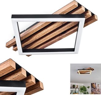 HOFSTEIN LED Deckenleuchte Ellekilde, Deckenlampe aus Metall/MDF/Kunststoff in Schwarz/Holzoptik/Wei&szlig;, 12W, 3000 Kelvin, Leuchte im modernen Design f&uuml;r Schlafz