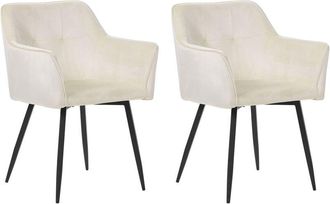 Beliani Esszimmerstuhl 2er Set Hellbeige Samtstoff mit Schwarzen Metallbeinen Glamour&ouml;s Modern Wohnzimmer Essbereich Flur Diele Ausstattung M&ouml;bel
